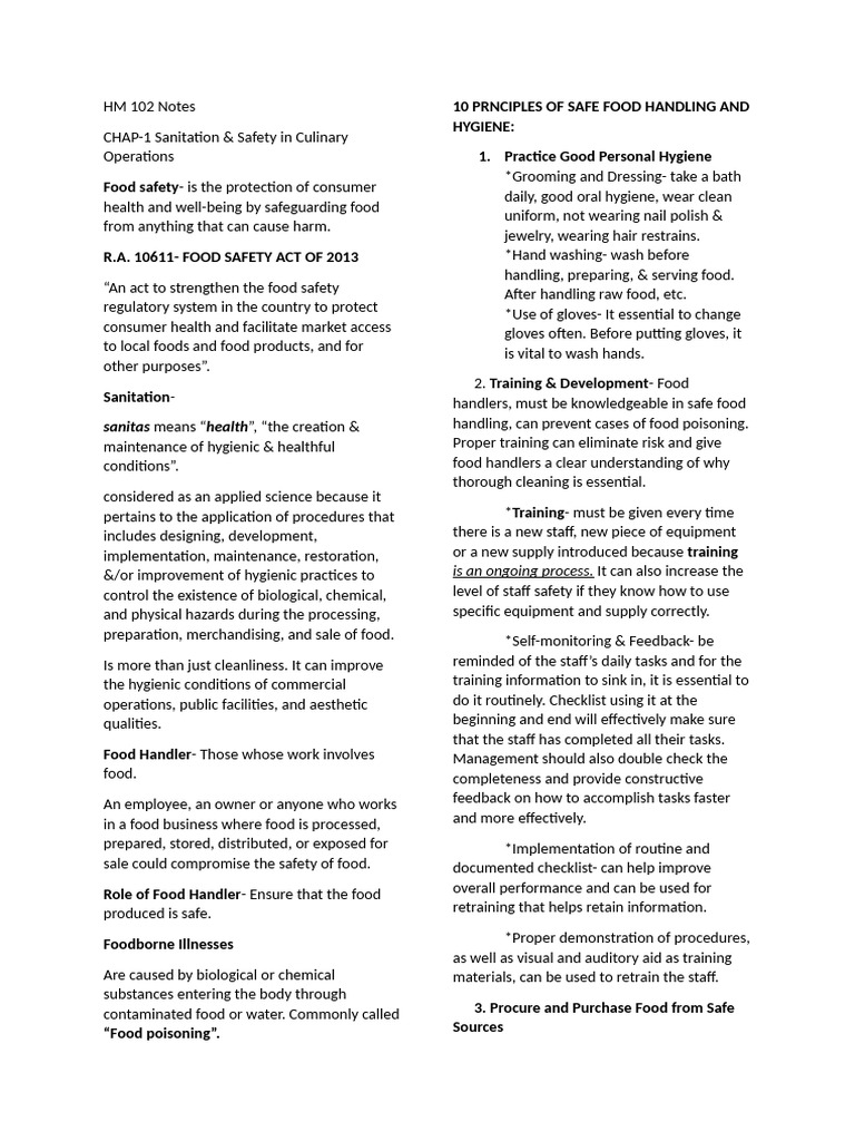 HM 102 Notes | PDF | Foodborne Illness | Food Safety