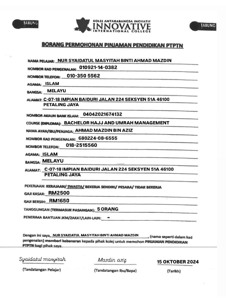 Borang ptptn | PDF