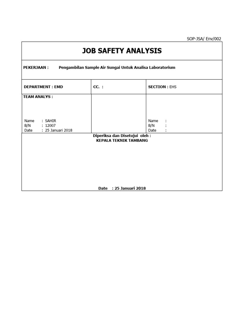 JSA 02 Pengambilan Conto Air untuk Analisa Lab | PDF