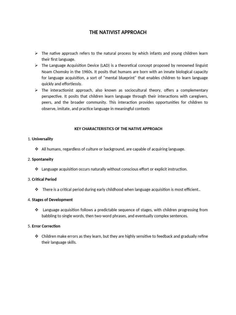 Understanding the Nativist Approach to Language | PDF