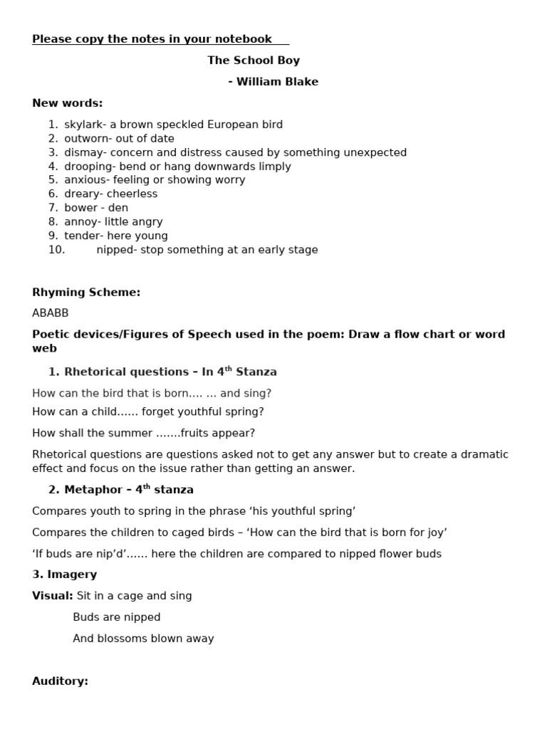 The School Boy | PDF | Poetry