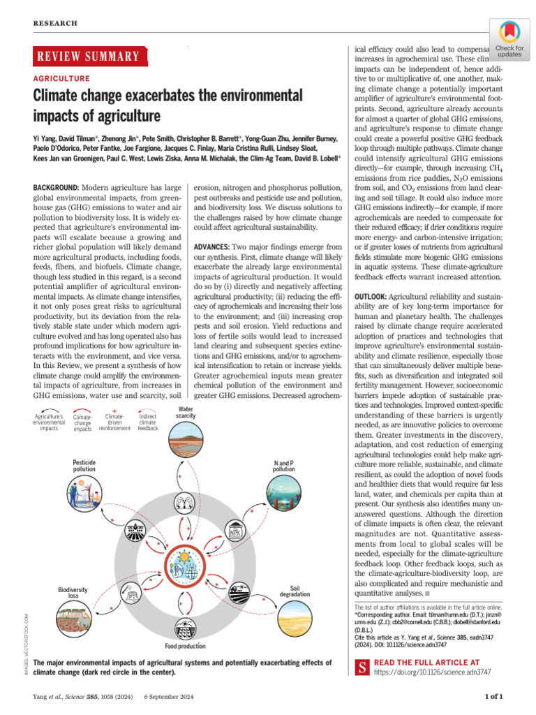 Climate change exacerbates the environmental impacts of agriculture ...