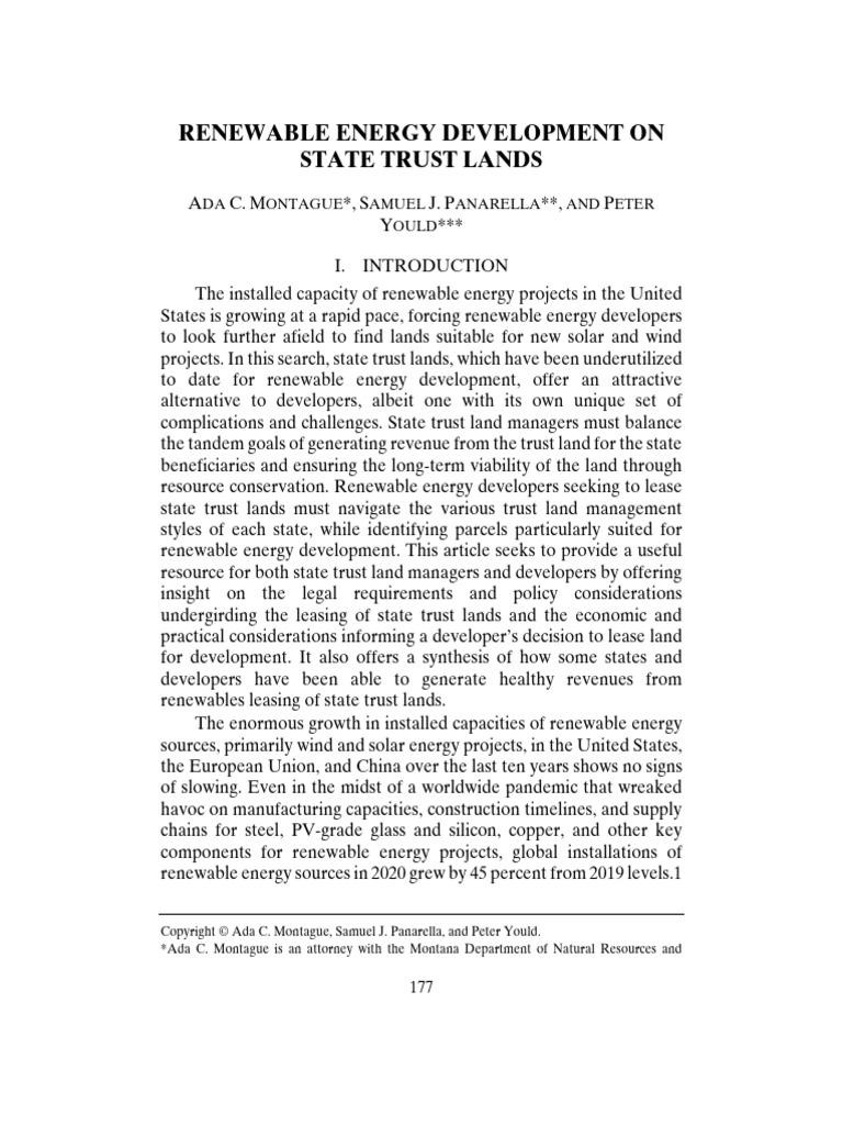 Renewable Energy Development On State Trust Lands | PDF | Renewable ...