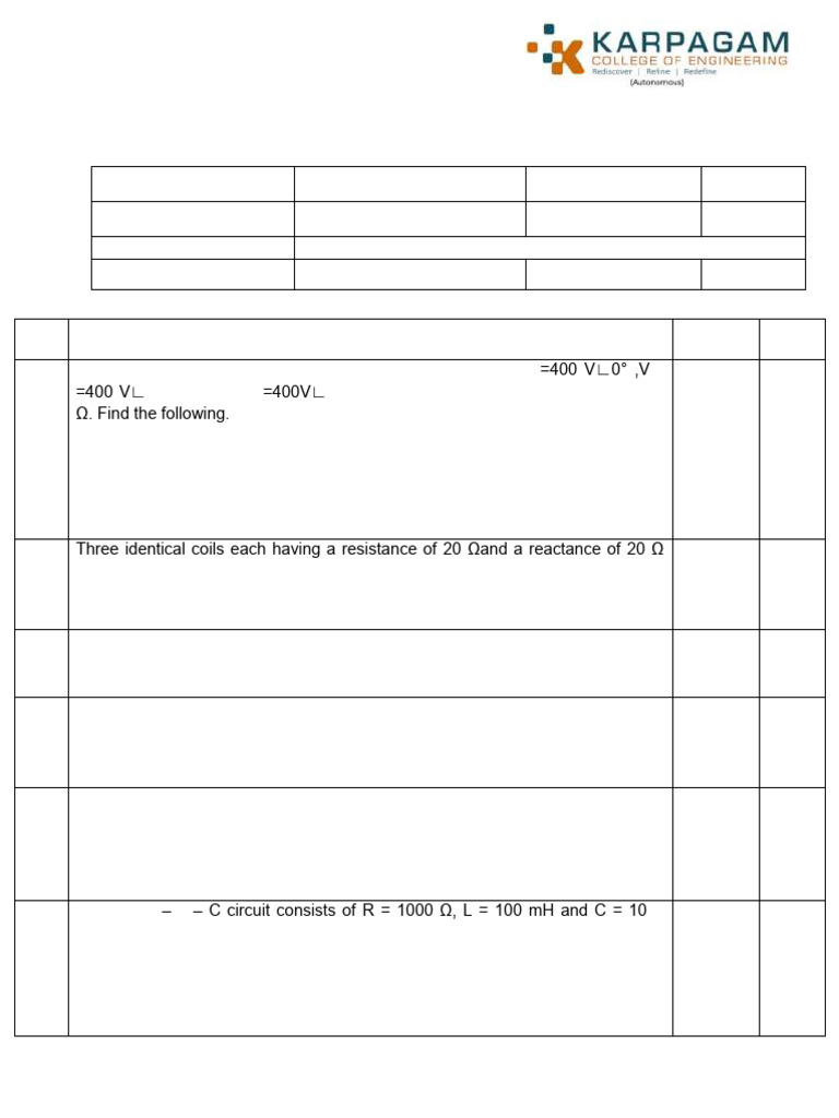 Assignment 2 QP - 23eer102 Eca - 2024-24 - I Ec, Ee, Ee (Vlsi) | PDF | Inductor ...