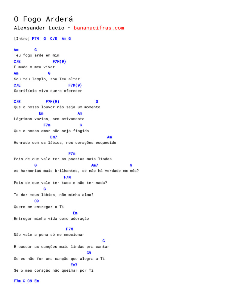 O Fogo Arderá CIFRA Alexsander Lucio | PDF