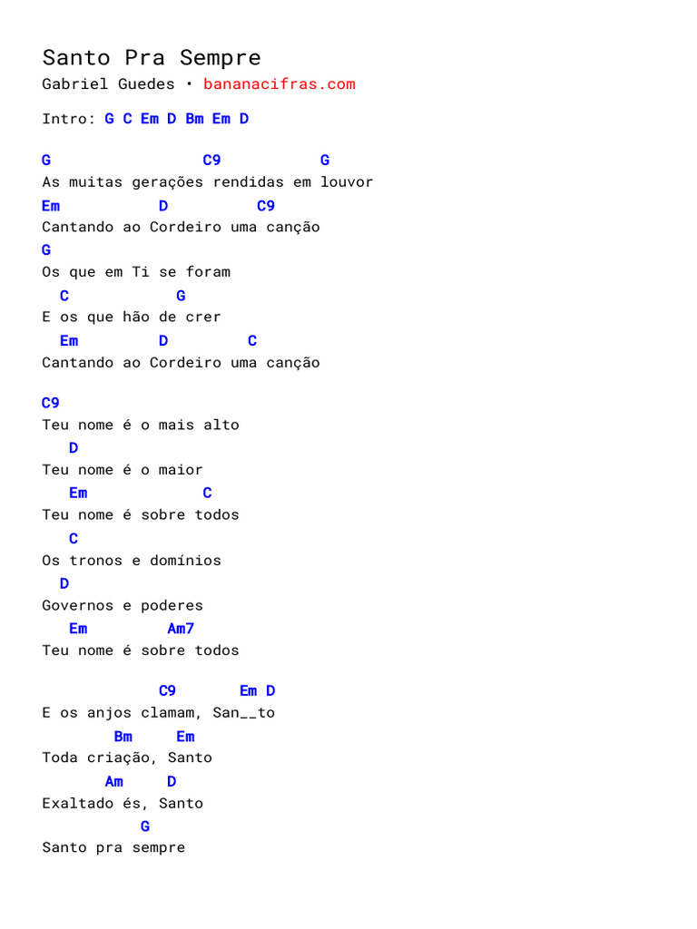 Santo Pra Sempre CIFRA Gabriel Guedes | PDF