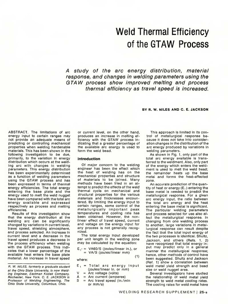 Weld Thermal Efficiency of The GTAW Proc | PDF | Welding | Construction