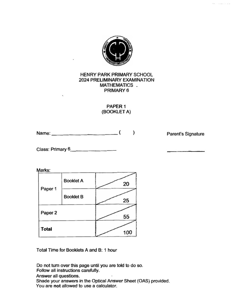 2024-P6-Maths-Prelim Exam-Henry Park | PDF | Science | Qualifications