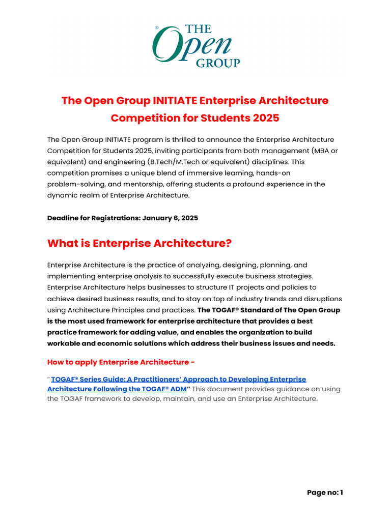 The Open Group INITIATE Enterprise Architecture Competition For ...