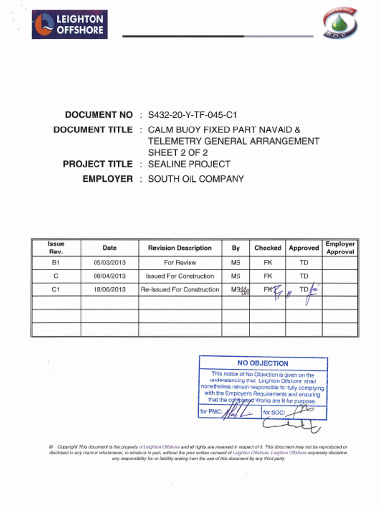 S432-20-Y-TF-045 - C1 Calm Buoy Fixed Part Navaids - Telemetry General Arrangement Sheet 2 of 2 ...