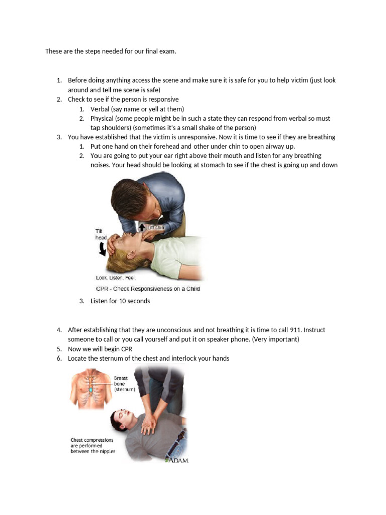 Final Exam CPR Steps Review | PDF