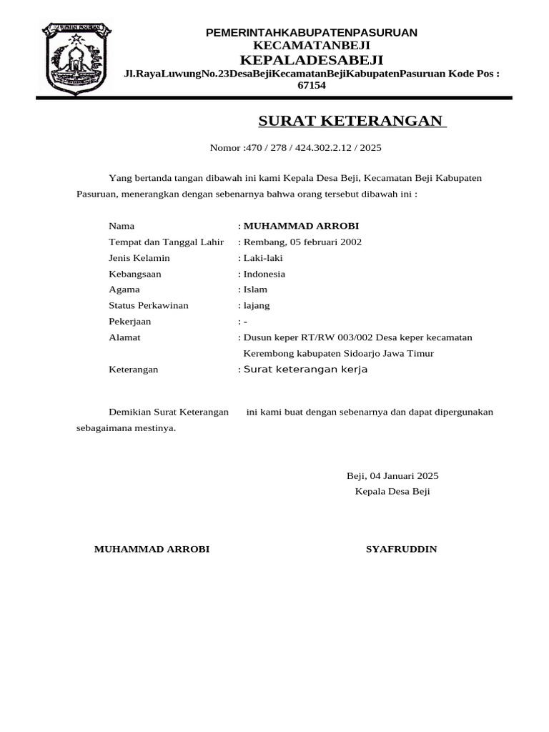 Surat Keterangan Desa | PDF