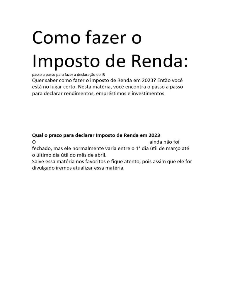 Guia Completo para Declarar IR 2023 | PDF | Imposto de Renda | Impostos