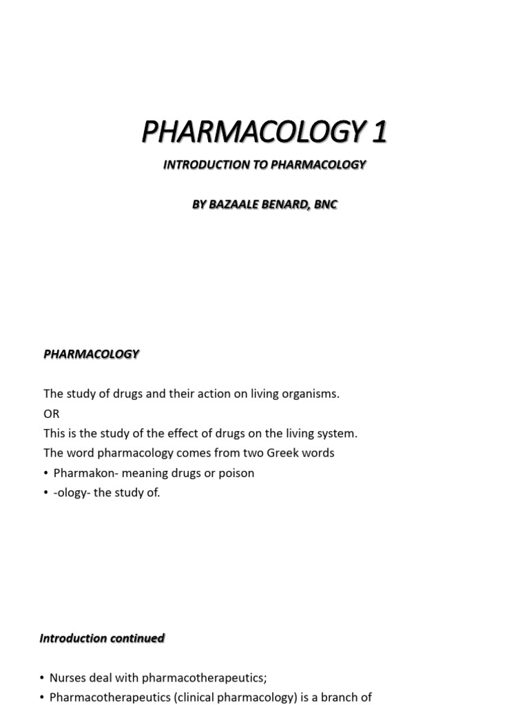Introduction To Pharmacology Lecture 1 | PDF | Pharmacology | Drugs