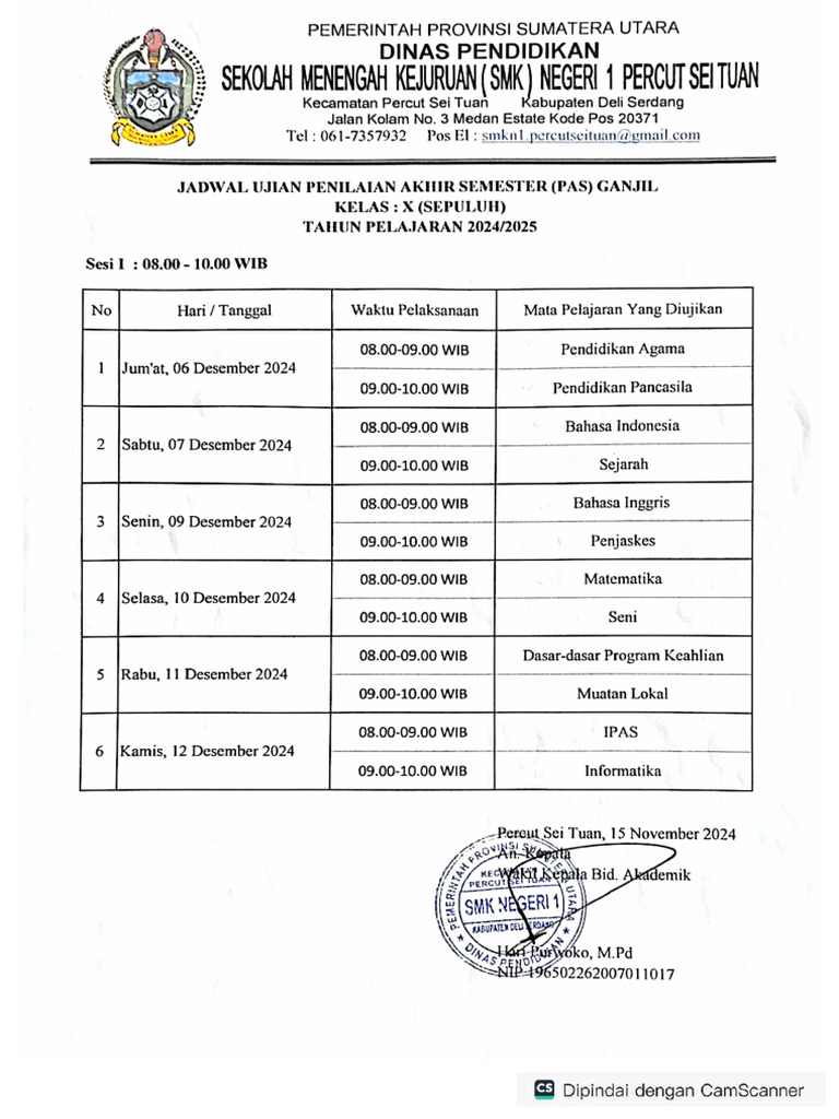 Jadwal Ujian PAS Ganjil TP.2425 | PDF