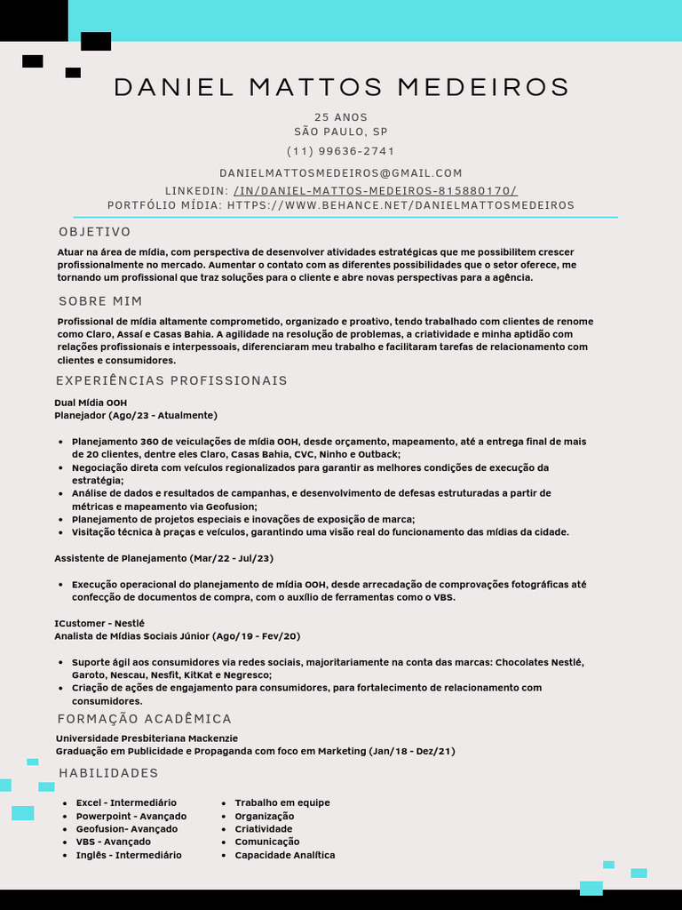 CV - Daniel Mattos Medeiros | PDF | Mídia de massa