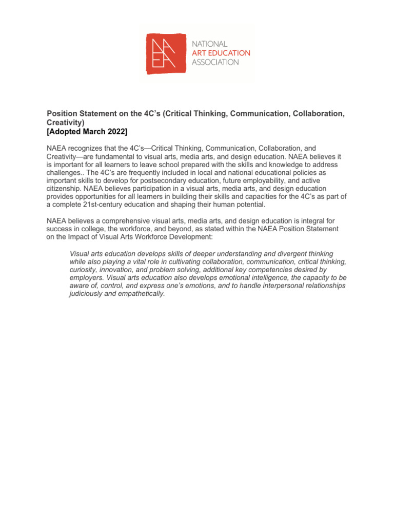 NAEA Position Statement On The 4C's (Critical Thinking, Communication ...