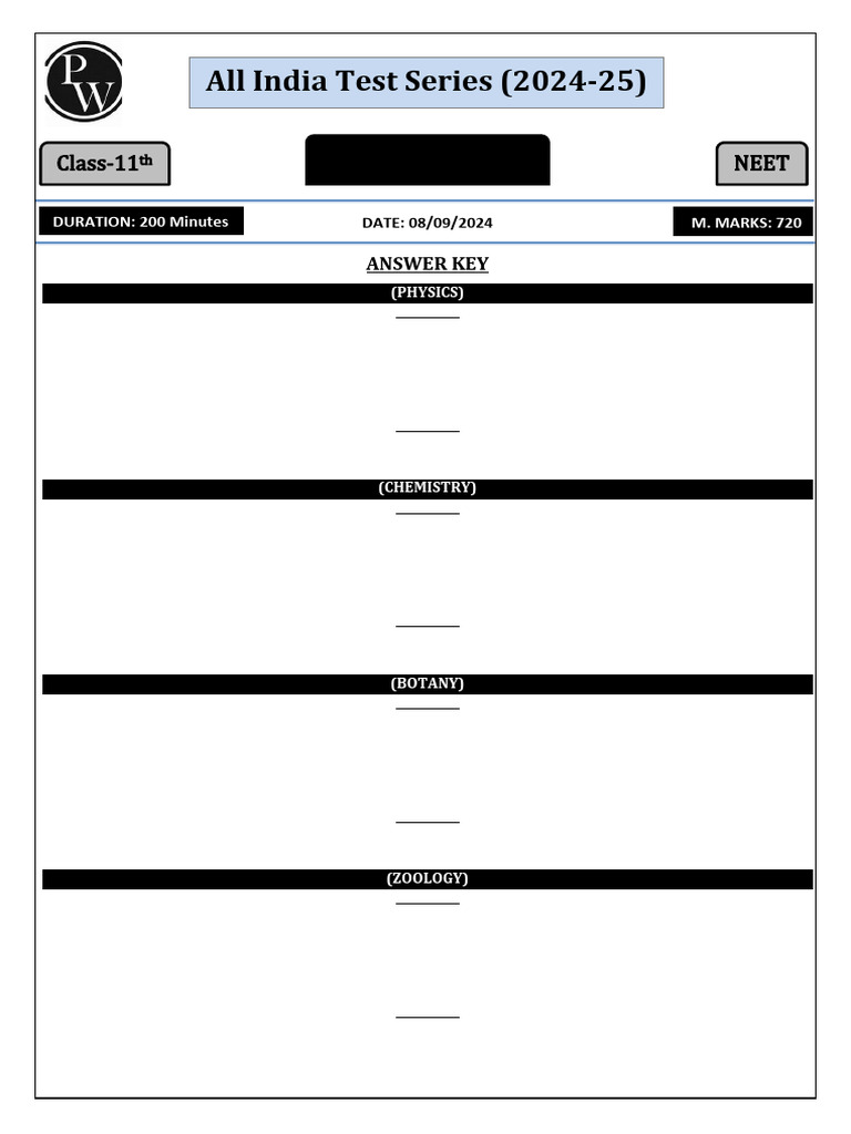 AITS NEET Practice Test Answer Key | PDF | Atomic Orbital | Mole (Unit)