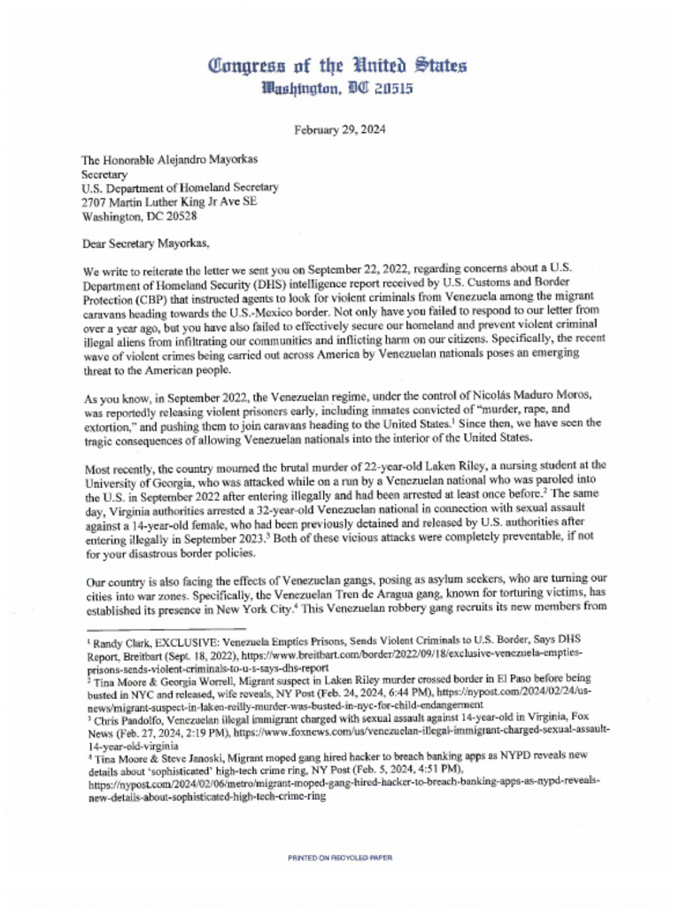 Follow Up Letter to DHS on Venezuela | PDF
