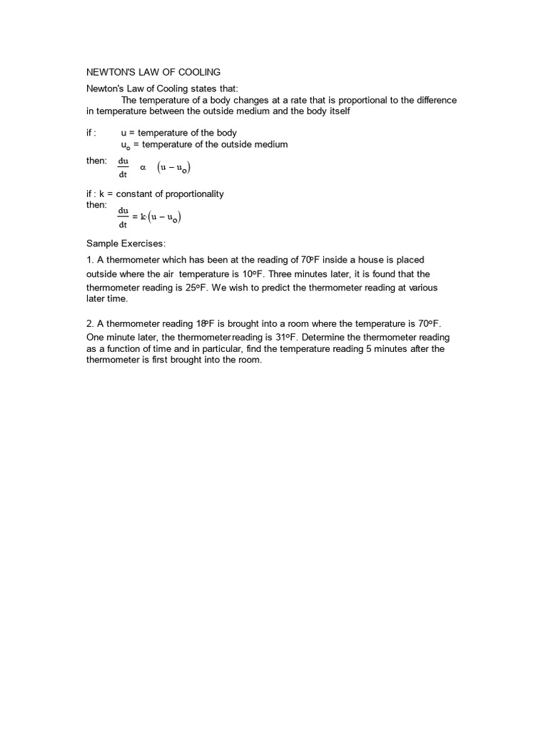Lecture 9.3 - Applications of DE (Newton's Law of Cooling) | PDF