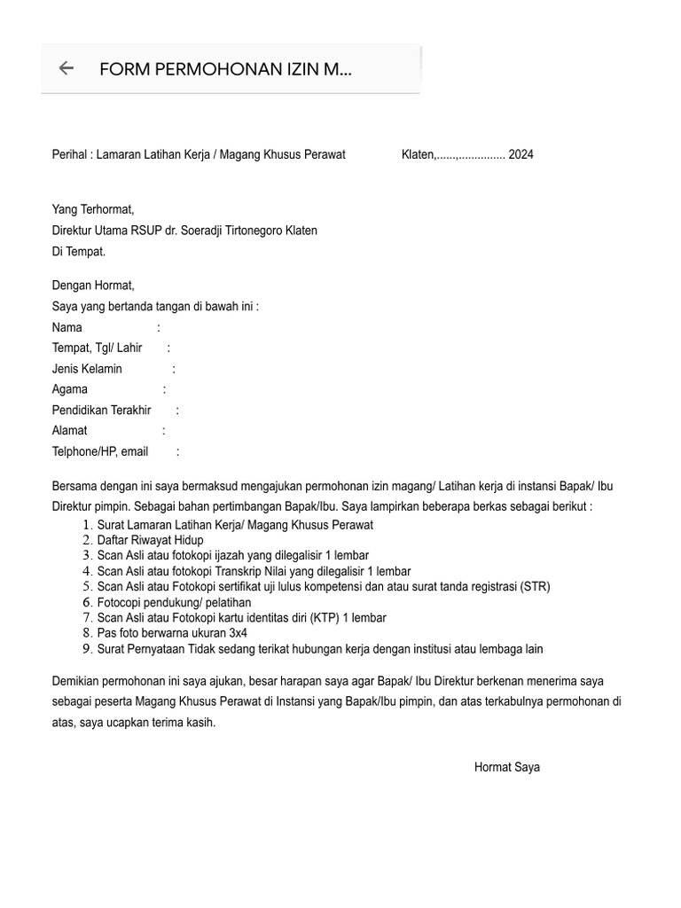 Form Permohonan Izin Magang Fix | PDF