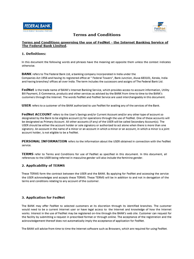 FedNet Internet Banking Terms & Conditions | PDF | Overdraft | Banks