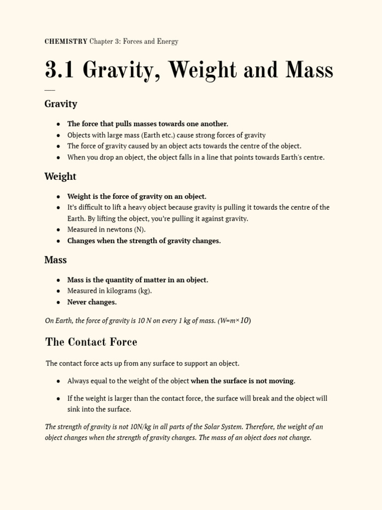 Unit 3 Science Notes | PDF | Tide | Weight