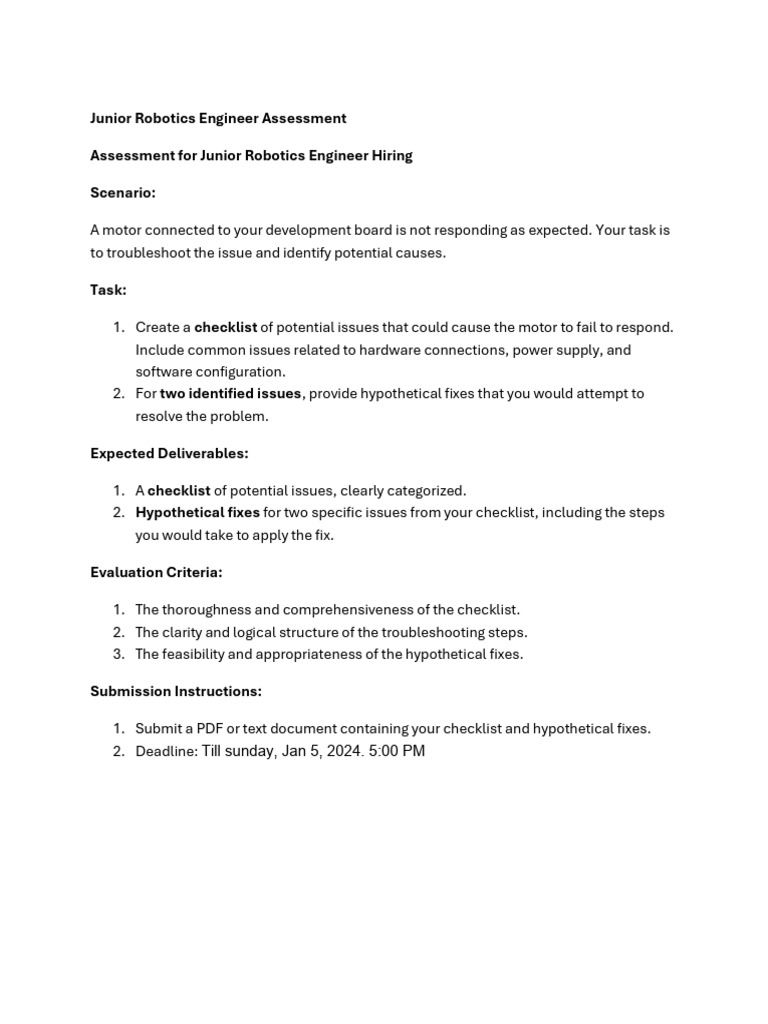Junior Robotics Engineer Assessment | PDF