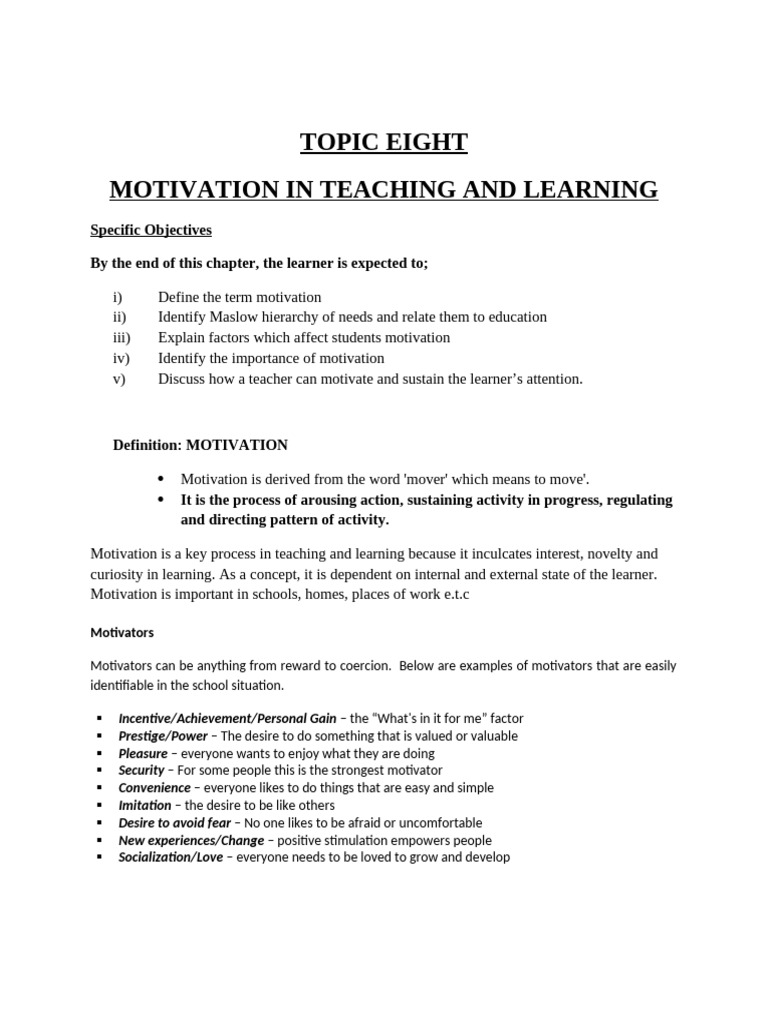 Cit 210 Topic 8 Motivation in Teaching and Learning | PDF ...