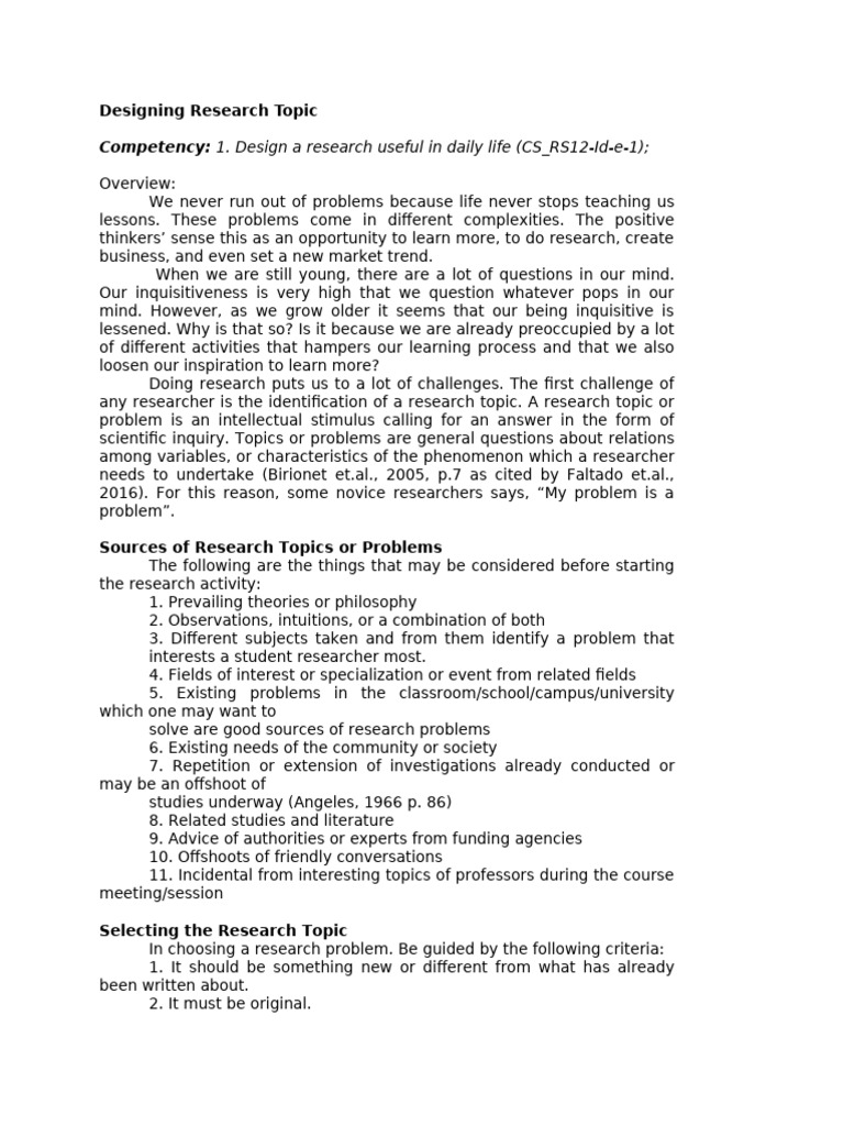 Designing A Research Topic | PDF | Methodology | Behavior Modification