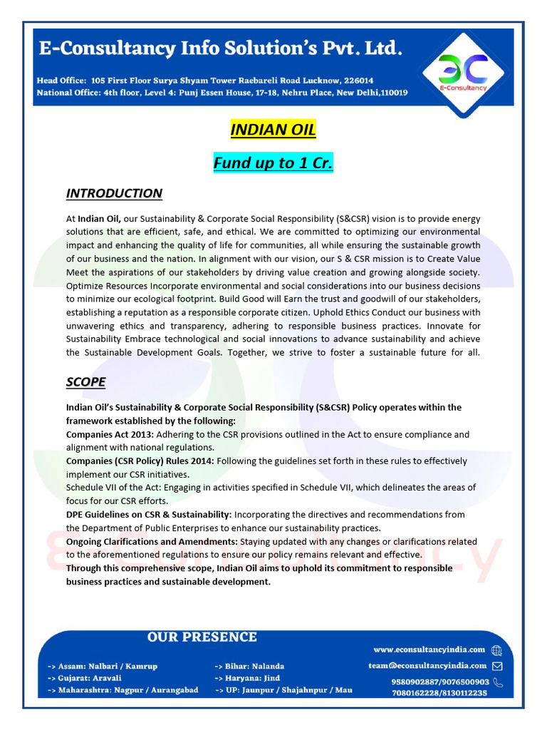 Indian Oil CSR PROJECT | PDF | Corporate Social Responsibility ...