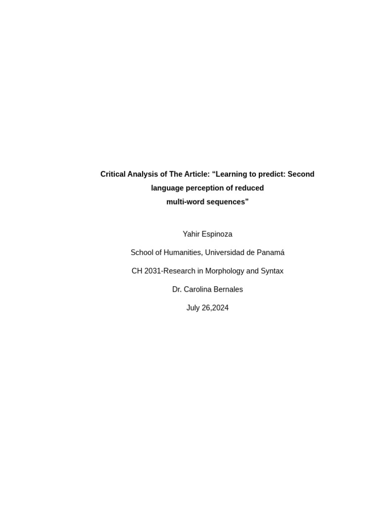 Critical Analysis | PDF | Second Language | Cognition