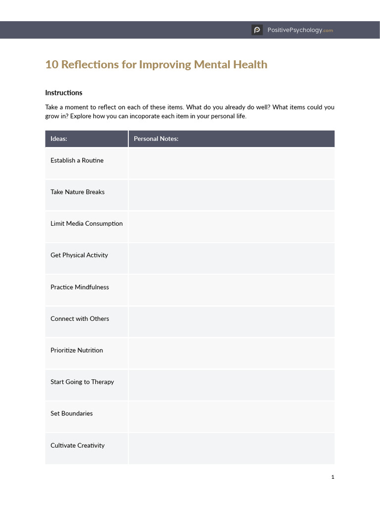 10 Reflections For Improving Mental Health | PDF