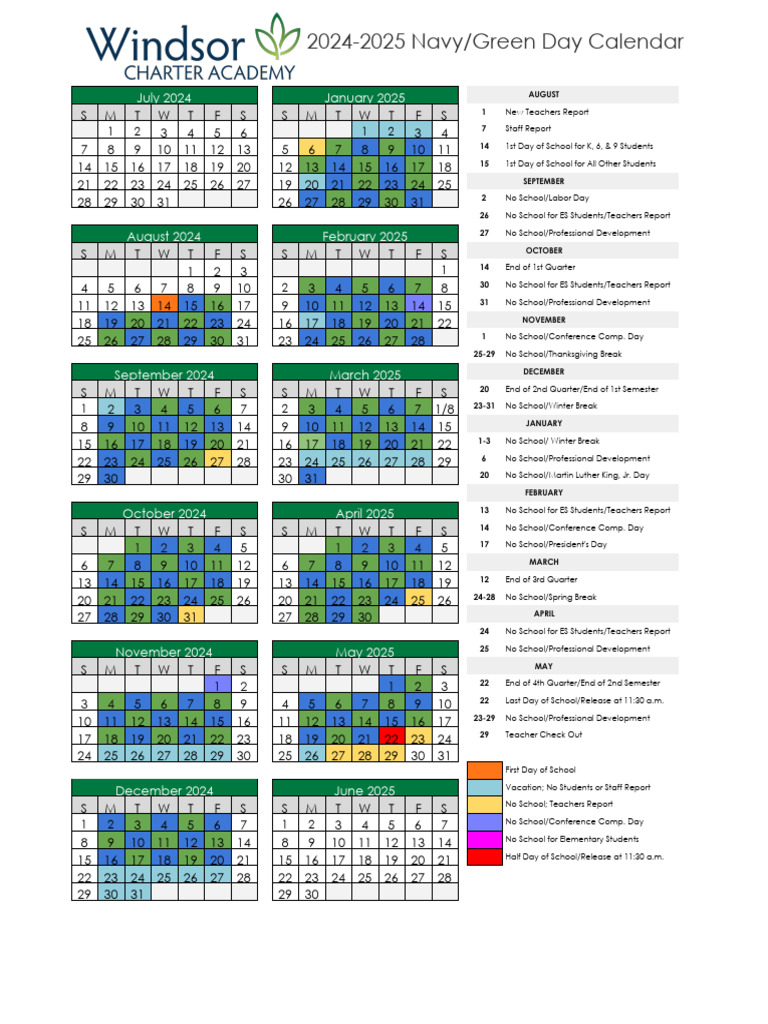 2024-2025+Navy_Green+Day+Calendar | PDF