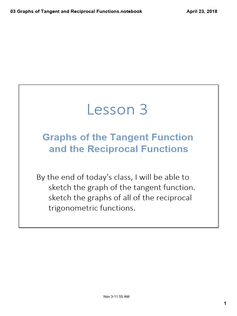 03 Graphs of Tangent and Reciprocal Trig Functions | PDF ...