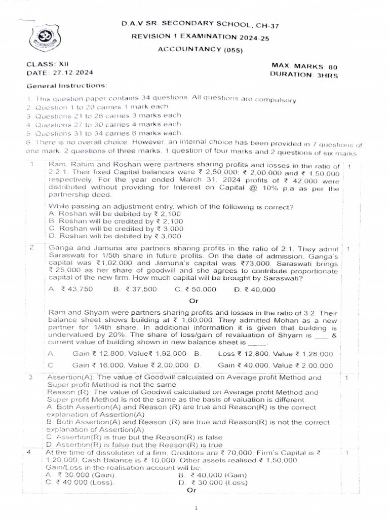 DAV Girls Revision 1 | PDF | Goodwill (Accounting) | Balance Sheet