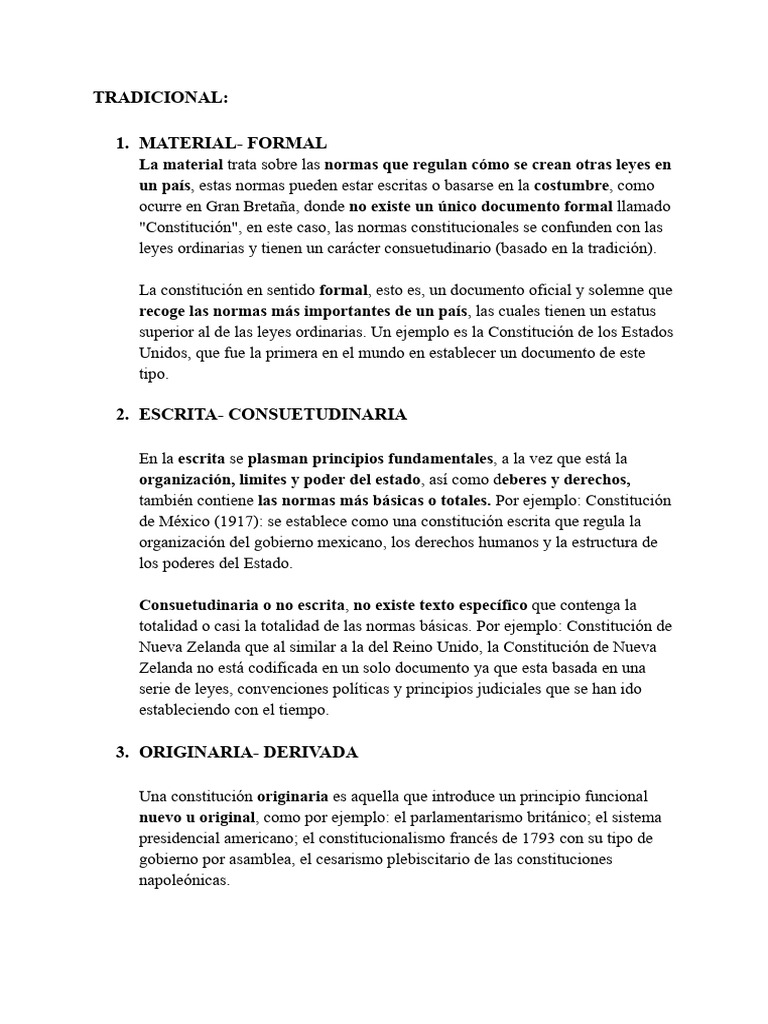 Tipos de Constitución y sus Características | PDF | Constitución ...