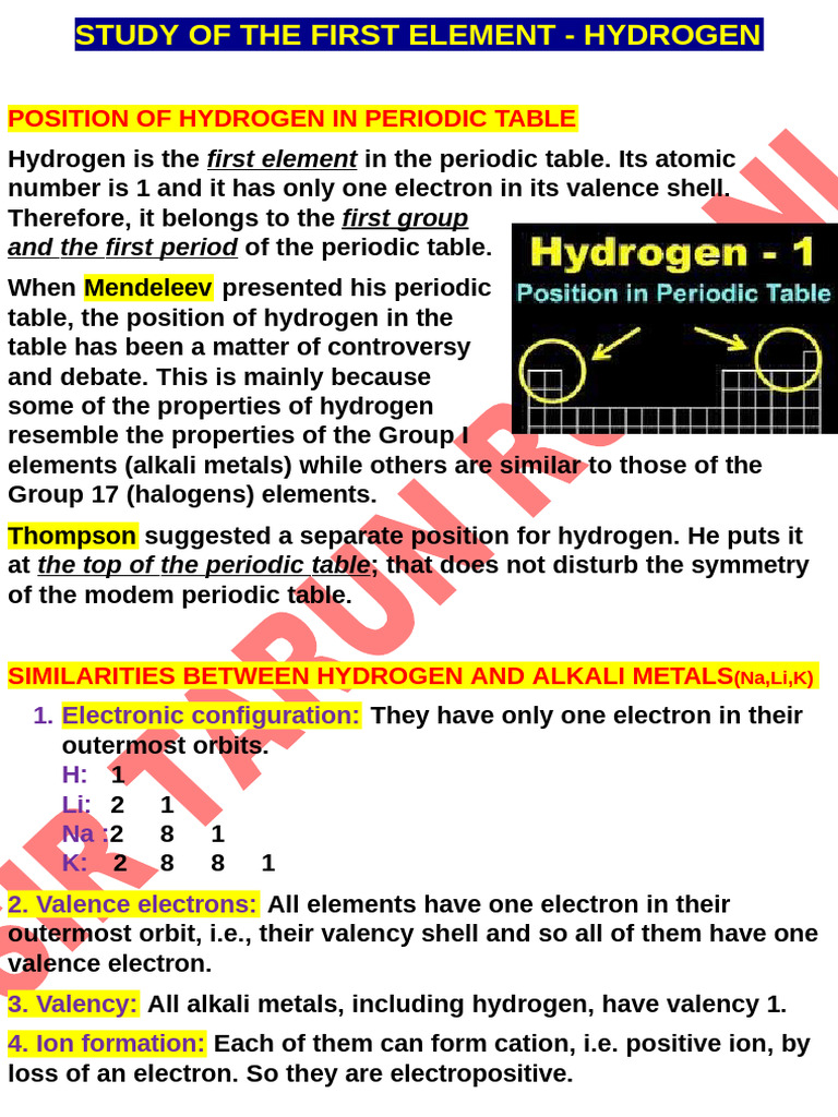 Hydrogen's Unique Properties and Position | PDF | Hydrogen | Redox