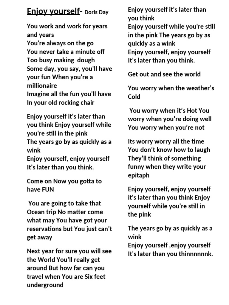 Enjoy Yourself - Doris Day Lyrics | PDF