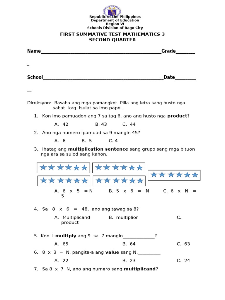 Q2 Grade3 Summativetest 1 | PDF