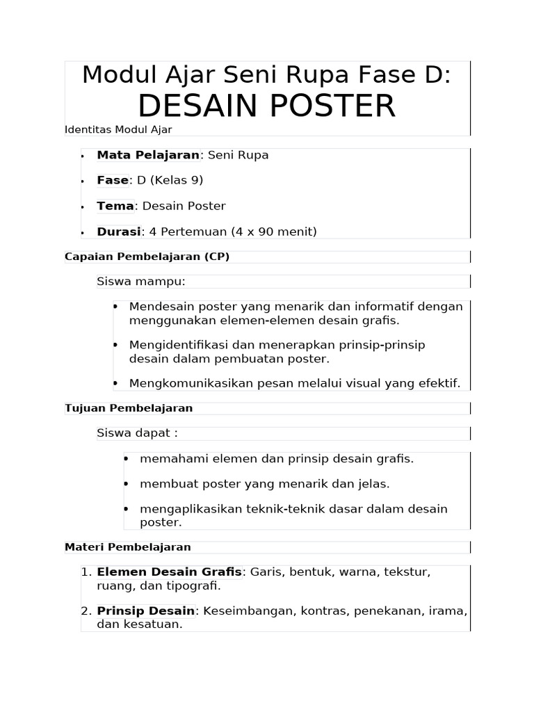 Modul Ajar Desain Poster Kelas 9 | PDF