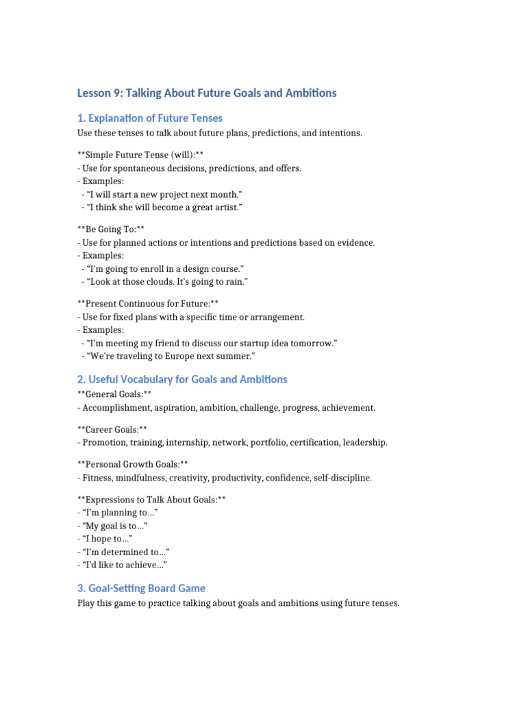 Lesson_9_Future_Goals_Worksheet | PDF