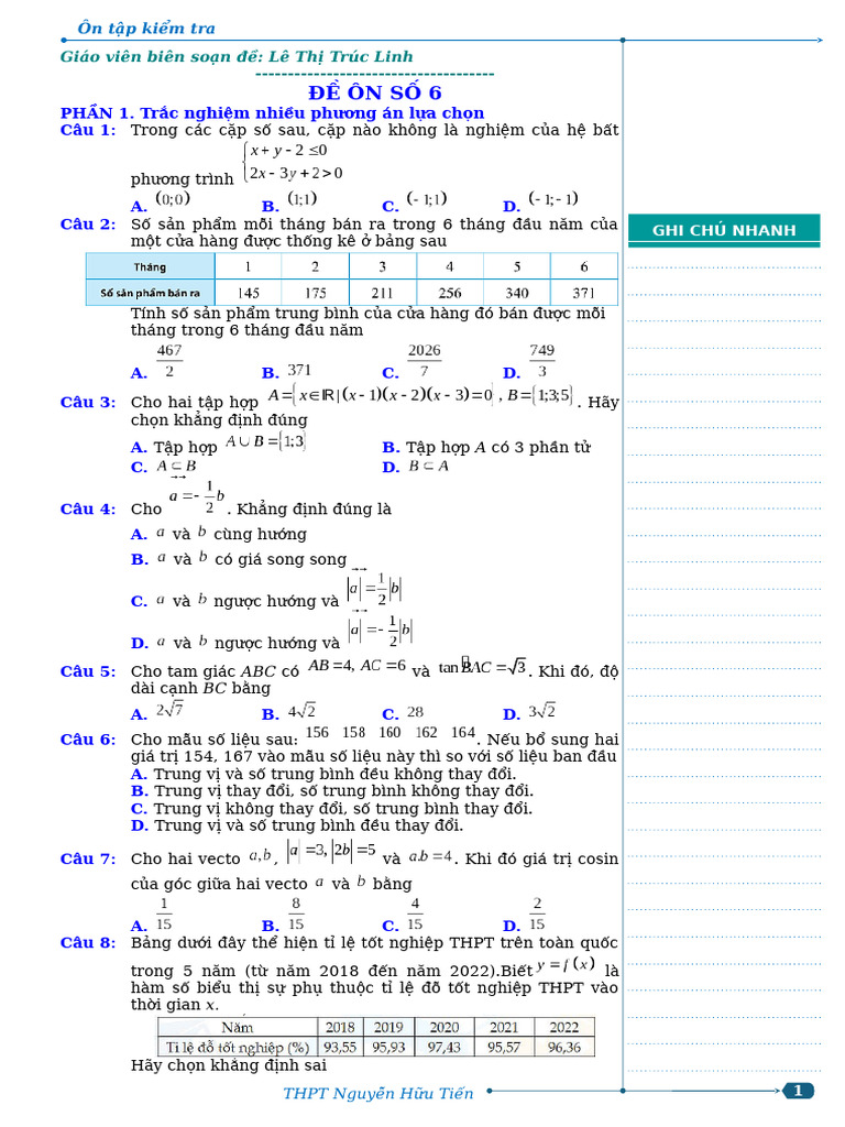 ĐỀ ÔN HK1 (ĐỀ 6-9) | PDF