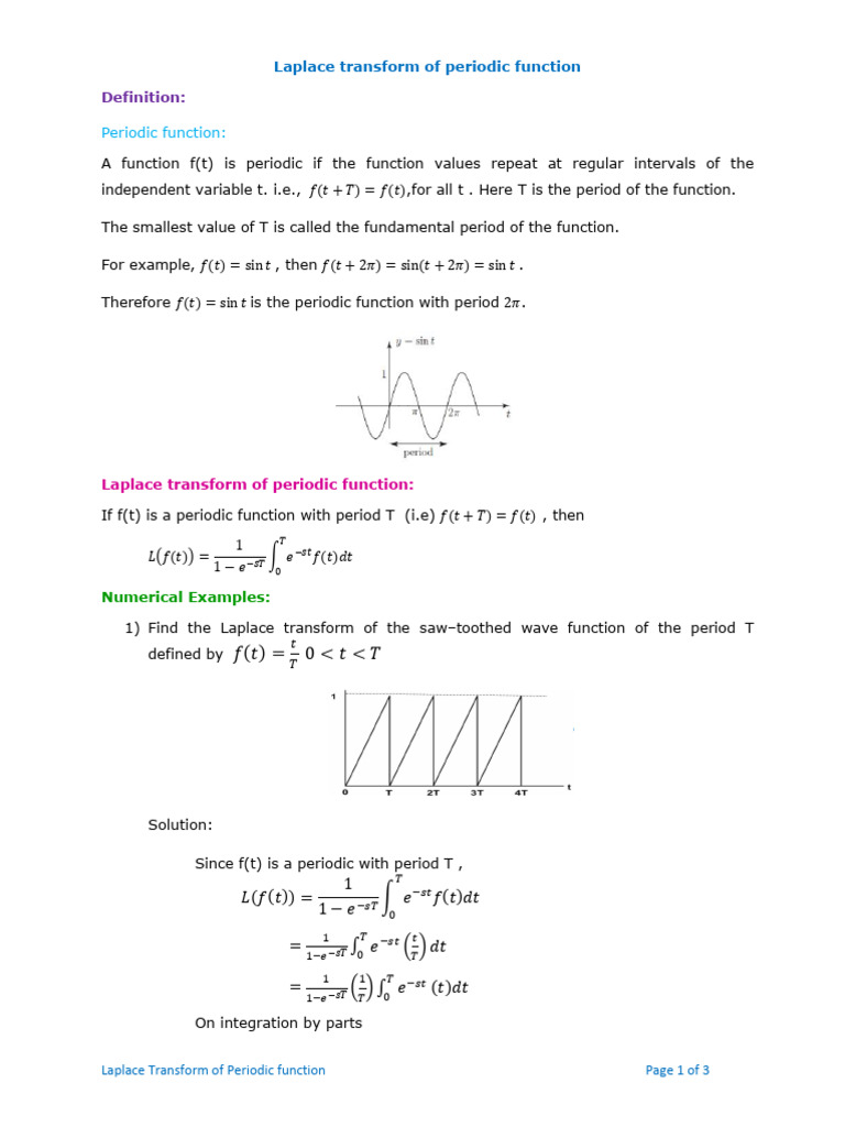 Laplace Transform Notes - 3 - Periodic Function | PDF | Function ...