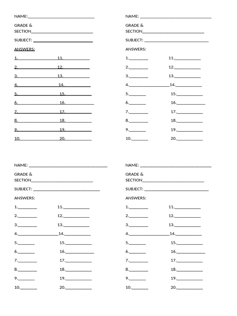 Answer Sheets Blank | PDF