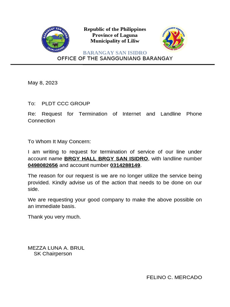 Request of Termination of Internet | PDF