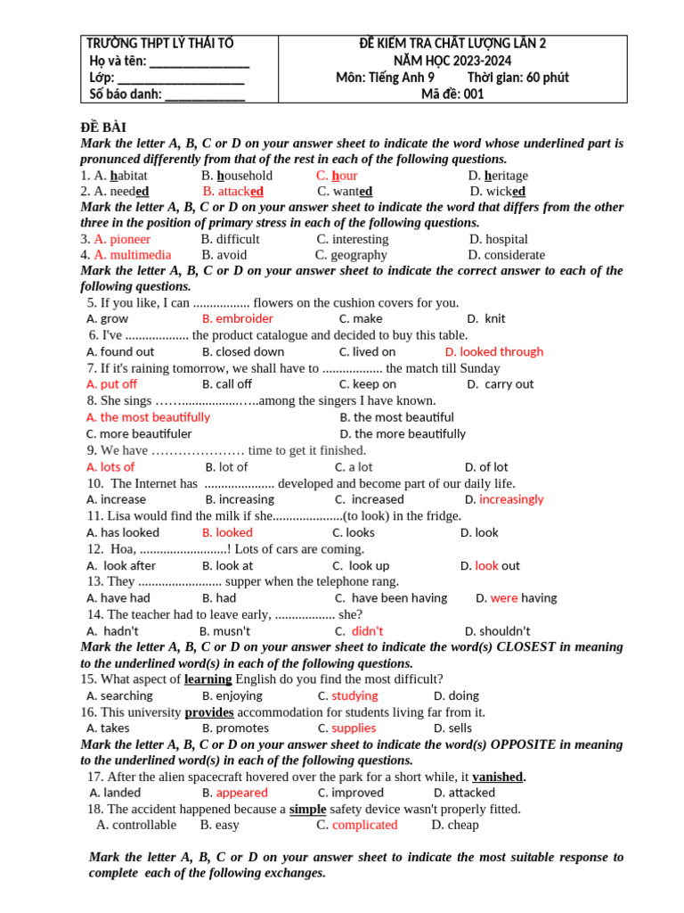 Đề 01 - Thử L2 - THCS Trương Công Giai | PDF | Wikipedia | Wiki