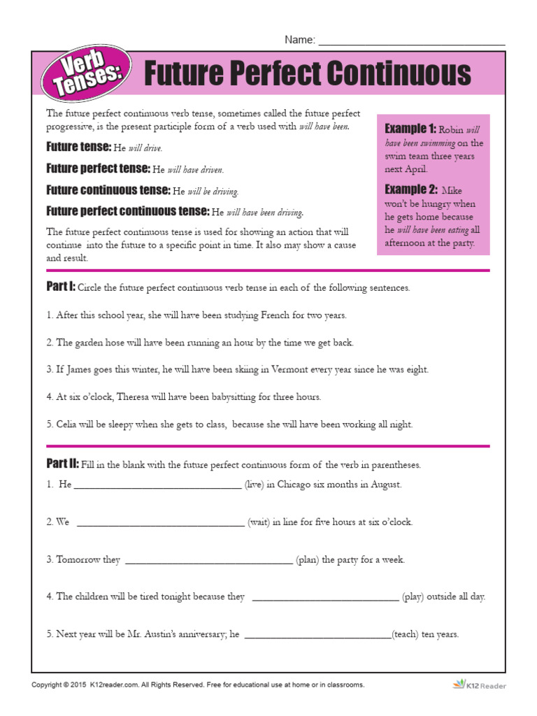 verb_tenses_future_perfect_continuous | PDF | Verb | Semantic Units
