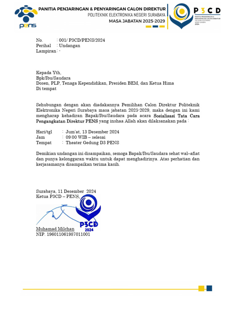 Undangan - Sosialisasi Tata Cara Penjaringan Calon Direktur 2024 | PDF