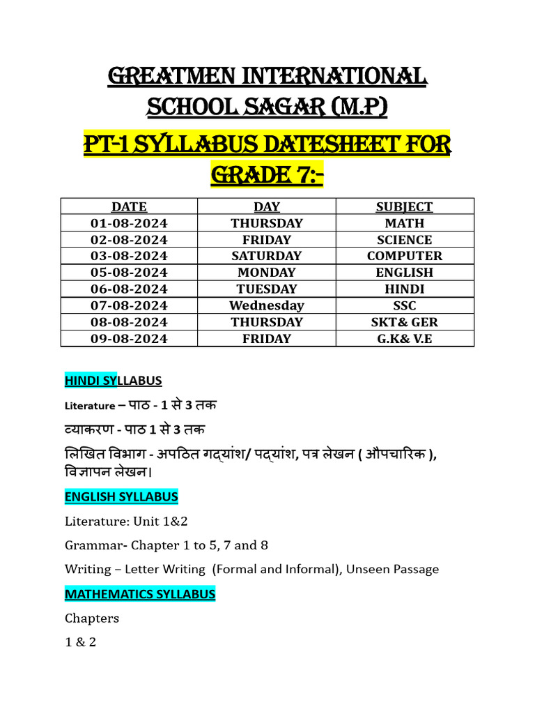G-7 Date Sheet and Syllabus | PDF
